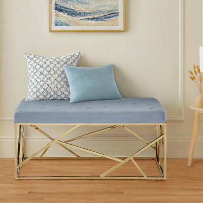 Interiors By Premier Luxe Gold And Powder Blue Velvet Bench, Stylish ...