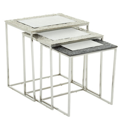 Interiors By Premier Luxe Set Of 3 Rectangular Nesting Tables,Nickel ...