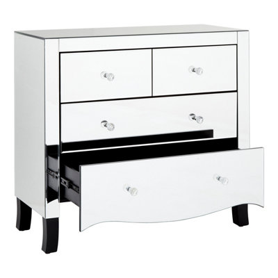 Interiors By Premier Luxurious 4 Drawer Chest, Mirrored Finish Sturdy ...