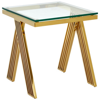Interiors by Premier Luxurious Gold Side Table with Glass Top ...