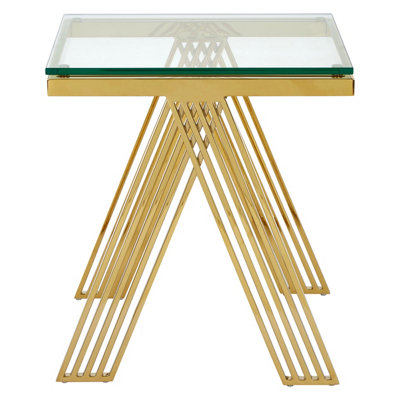 Interiors by Premier Luxurious Gold Side Table with Glass Top ...