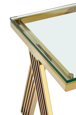 Interiors by Premier Luxurious Gold Side Table with Glass Top ...