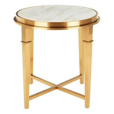 Interiors By Premier Luxurious Round Gold Finish Side Table, Marble Top ...