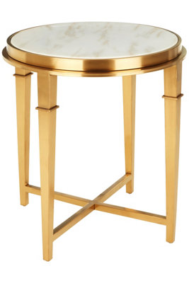 Interiors By Premier Luxurious Round Gold Finish Side Table, Marble Top ...
