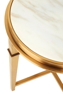 Interiors By Premier Luxurious Round Gold Finish Side Table, Marble Top ...