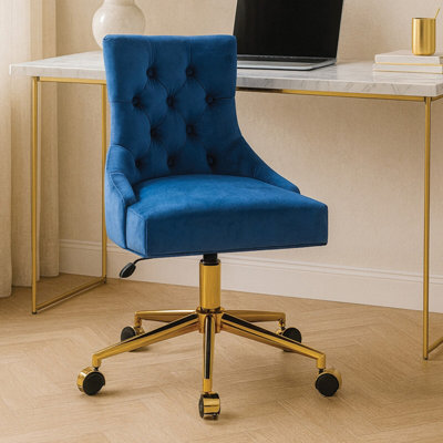Interiors by Premier Luxury Blue Velvet Home Office Chair, Comfortable ...