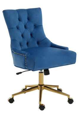 Interiors by Premier Luxury Blue Velvet Home Office Chair, Comfortable ...