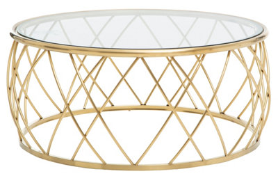 Interiors by Premier Modern Gold Round Coffee Table with Clear Glass ...
