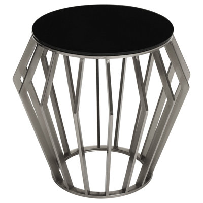 Interiors by Premier Modern Silver Round Table with Black Glass, Decent ...