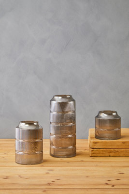 Interiors by Premier Modern Small Grey Textured Glass Vase, Ribbed ...