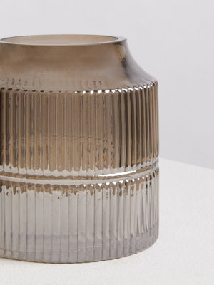 Interiors by Premier Modern Small Grey Textured Glass Vase, Ribbed ...