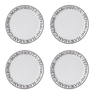 Interiors By Premier Monochrome Set of Four Pizza Plates,Porcelain ...