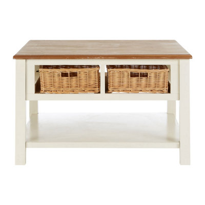 Interiors by Premier Natural and Cream Wood Coffee Table, Basket Drawer ...