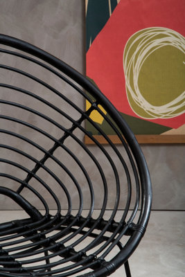 Interiors by Premier Natural Rattan Black Round Chair with Black Metal Legs Rattan Dining Chair Robust
