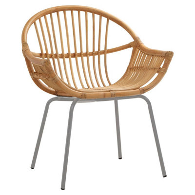 Interiors by Premier Natural Rattan Grey Metal Chair, Rustless Rattan ...