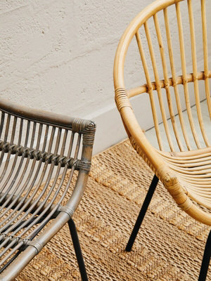 Interiors by Premier Natural Rattan Grey Metal Chair, Rustless Rattan ...