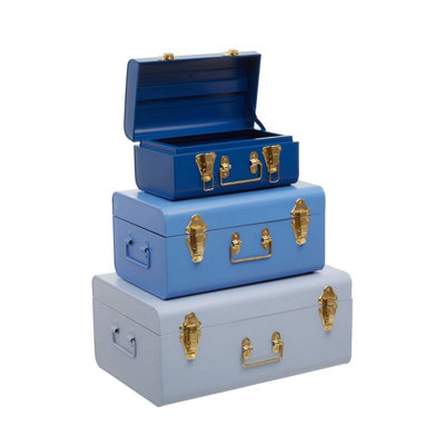 Interiors by Premier Parley Set of three Assorted Blue Storage Trunks