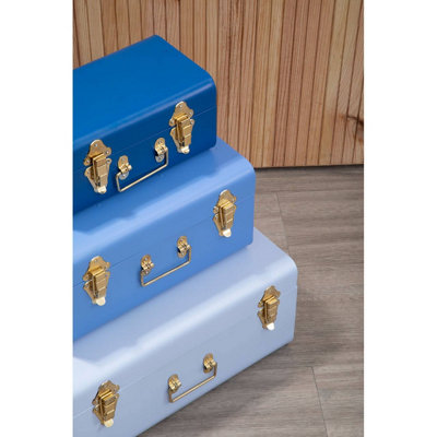 Interiors by Premier Parley Set of three Assorted Blue Storage Trunks