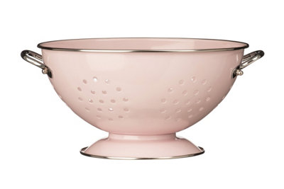 Interiors by Premier Pastel Pink Enamel Retro Colander, Metal Strainer ...