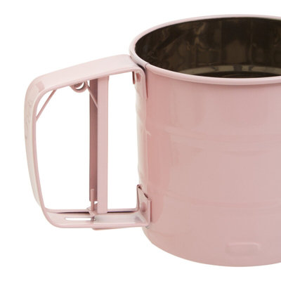 Interiors By Premier Pastel Pink Mechanical Sifter,250ml Handheld Flour ...