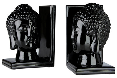 Interiors by Premier Piper Buddha Head Black Bookends - Set of 2