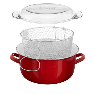 Interiors by Premier Red Enamel Deep Fat Fryer, Removable Basket Deep ...