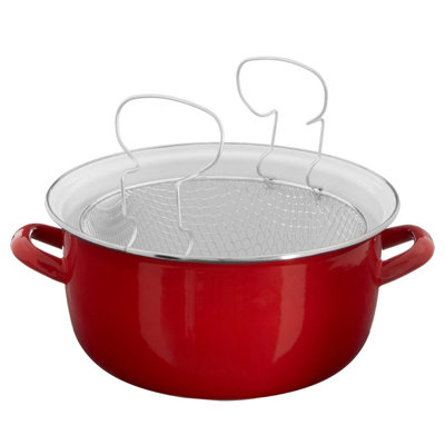 Interiors by Premier Red Enamel Deep Fat Fryer, Removable Basket Deep ...