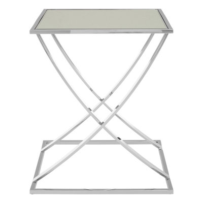 Interiors by Premier Reflective Silver Side Table, Clear Tempered ...
