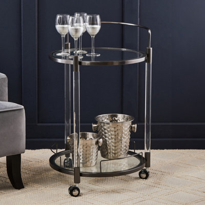Interiors by Premier Round Drinks Trolley, Two Tier Glass Shelves with ...