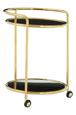 Interiors By Premier Round Gold Finish Trolley, Tempered Glass Shelves ...