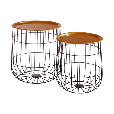 Interiors by Premier Set of 2 Black Round Basket Side Tables, Wirefame ...