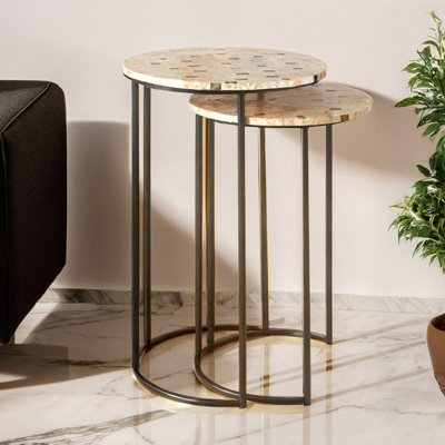 Interiors by Premier Set of 2 Pearl Side Nesting Tables, Round Top ...
