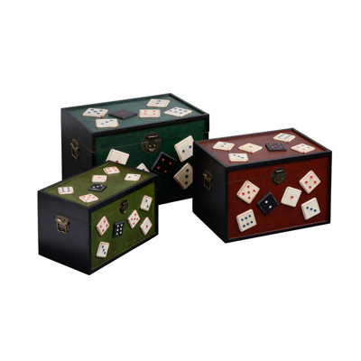 Interiors by Premier Set of 3 Dice Design Wooden Storage Trunks, Set of ...