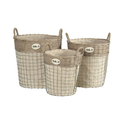 Interiors By Premier Set Of 3 Round Laundry Baskets, Willow Laundry ...