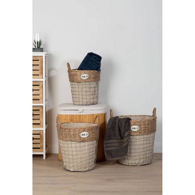 Interiors By Premier Set Of 3 Round Laundry Baskets, Willow Laundry Basket, Compact Clothes ...