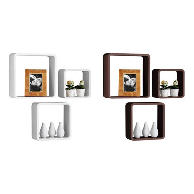 Interiors by Premier Set of 3 White Wall Cubes, Stylish White Floating ...