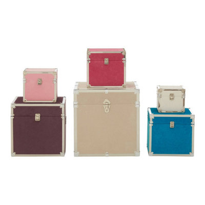 Interiors by Premier Set of 6 Multicoloured Square Trunks, Lightweight ...