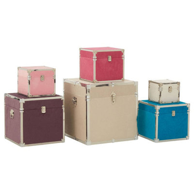 Interiors by Premier Set of 6 Multicoloured Square Trunks, Lightweight ...