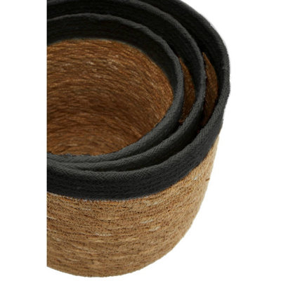Interiors by Premier Set of Three Natural and Black Baskets