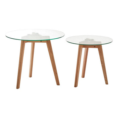 Interiors by Premier Set Of Two Glass Top Oak Wood Side Tables | DIY at B&Q