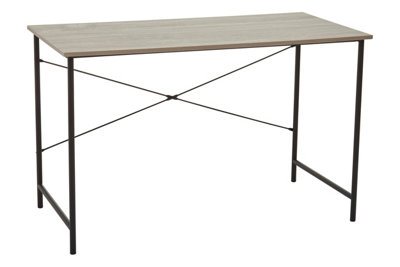 Interiors By Premier Sleek Grey Oak Desk With Black Metal Frame,Work ...