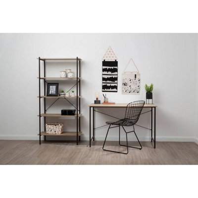 Interiors By Premier Sleek Grey Oak Desk With Black Metal Frame,Work ...