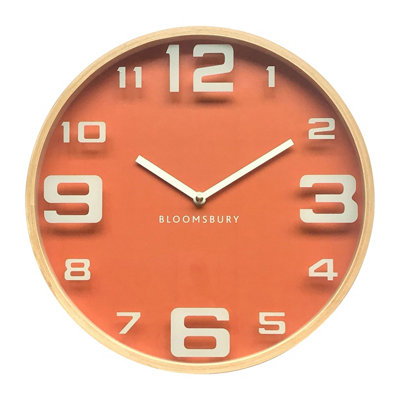 Interiors by Premier Sleek Orange Wood Large Numbers Wall Clock, Modern Design Clock In Kitchen ...