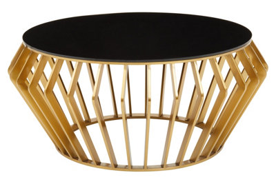 Interiors by Premier Spacious Gold Round Coffee Table with Black Glass ...