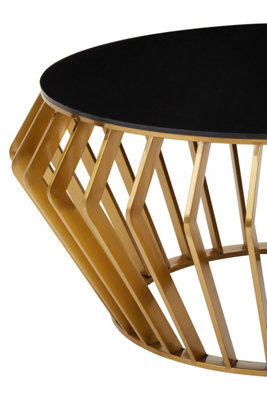 Interiors by Premier Spacious Gold Round Coffee Table with Black Glass ...