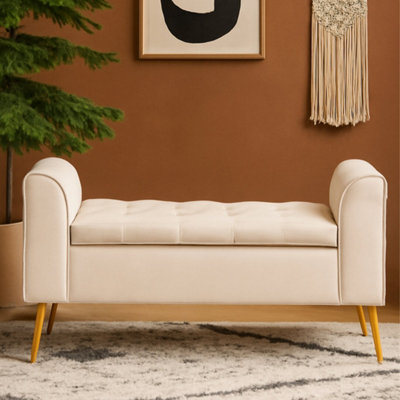 Interiors by Premier Stone Velvet Bench with Gold Finish legs, Comfy ...