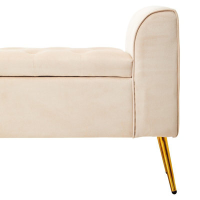 Interiors by Premier Stone Velvet Bench with Gold Finish legs, Comfy ...