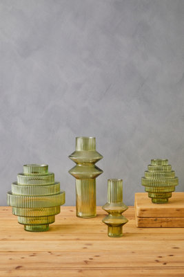 Interiors by Premier Tiered Small Green Glass Vase, Eye Catching ...