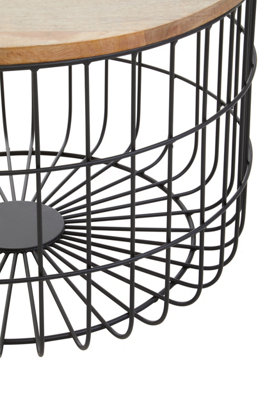 Interiors by Premier Wooden Side Table with Black Open Frame, Cage ...