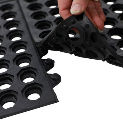 Interlocking Rubber Mat w/ Holes Anti Fatigue Non Slip Wet Room Tile